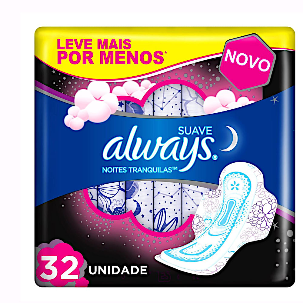 Absorvente Always Pink Cobertura Suave Noturno com Abas Leve 32 Pague ...