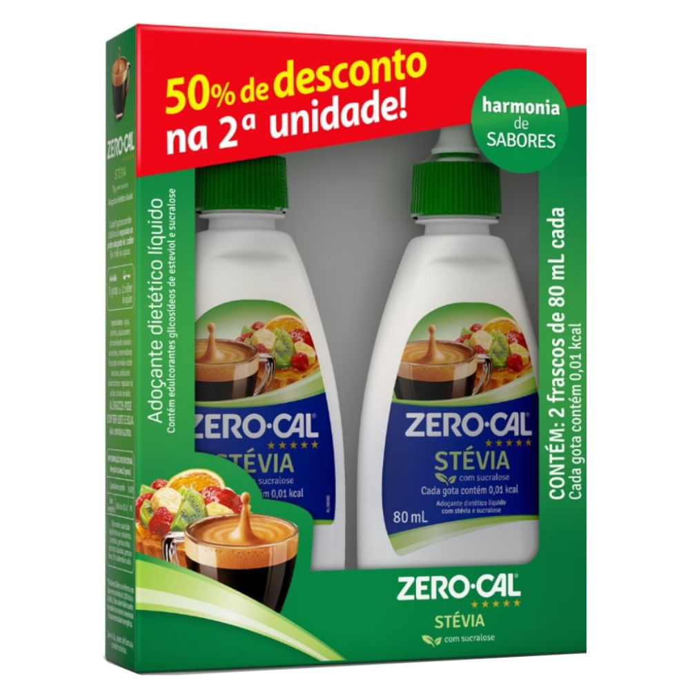 Adoçante Líquido Zero-Cal Stévia 80ml | Com 2 Unidades - Supermercado Coop