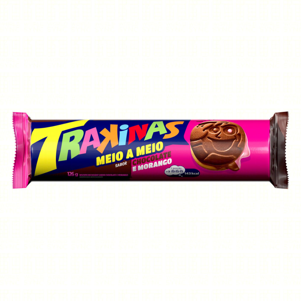 Biscoito Recheado Trakinas Meio Morango e Chocolate 136g - Supermercado ...