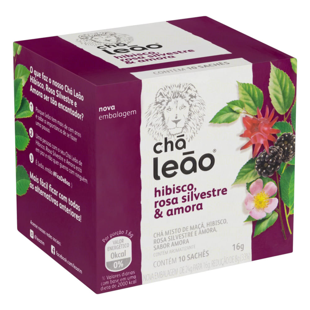 Chá Leão Hibisco, Rosa Silvestre e Amora | Com 10 Sachês - Supermercado ...