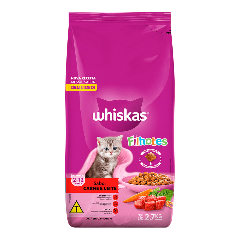 Alimento para Gatos Filhotes Sabor Carne e Leite Whiskas 2,7kg ...