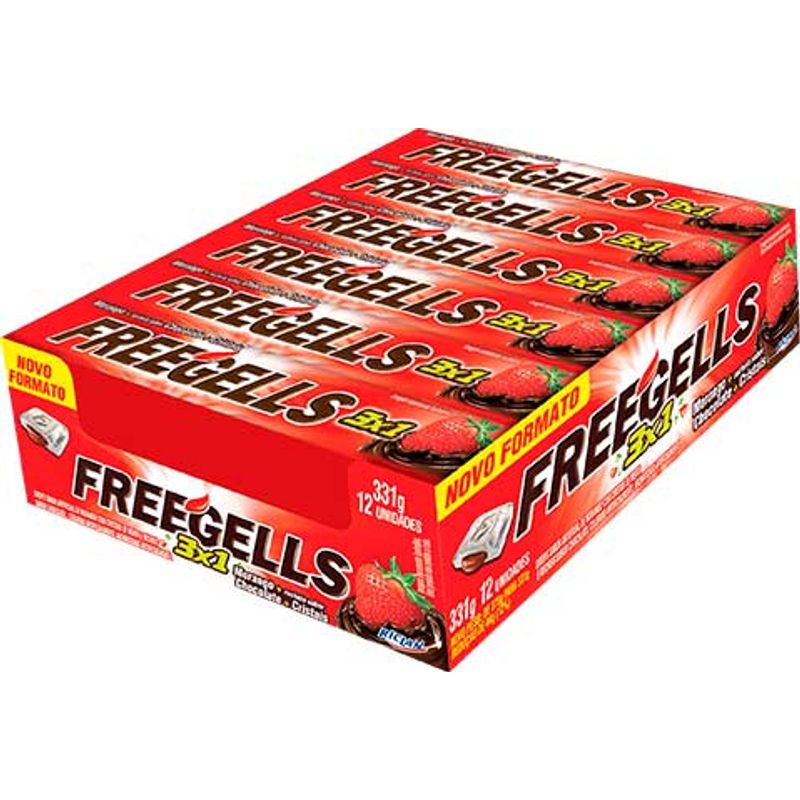 Drops Freegells 3X1 Morango com Menta e Chocolate Display com 12 Unidades - Supermercado Coop