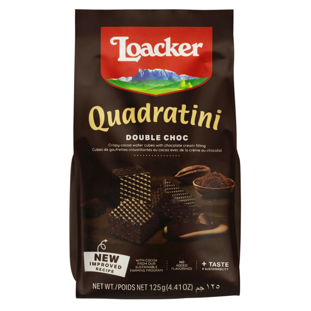 Biscoito Wafer Loacker Quadratini Double Chocolate 125g - Supermercado Coop