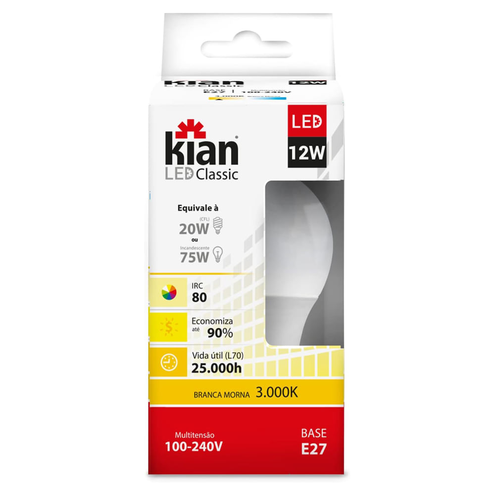 Lâmpada Led Kian Classic Bulbo Luz Amarela Bivolt 12W - Supermercado Coop