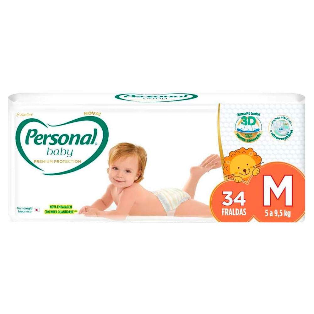 Fralda Infantil Personal Baby Premium Tamanho M | Com 34 Unidades ...